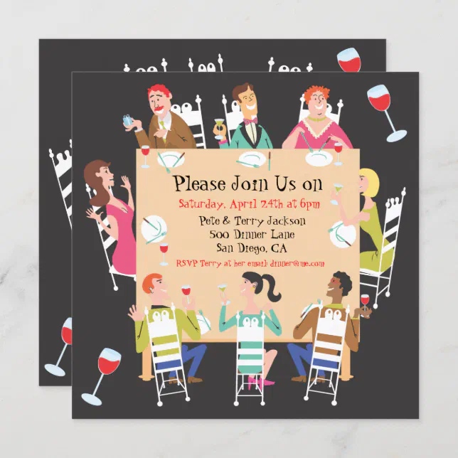 Dinner Party Invitation with table and friends | Zazzle