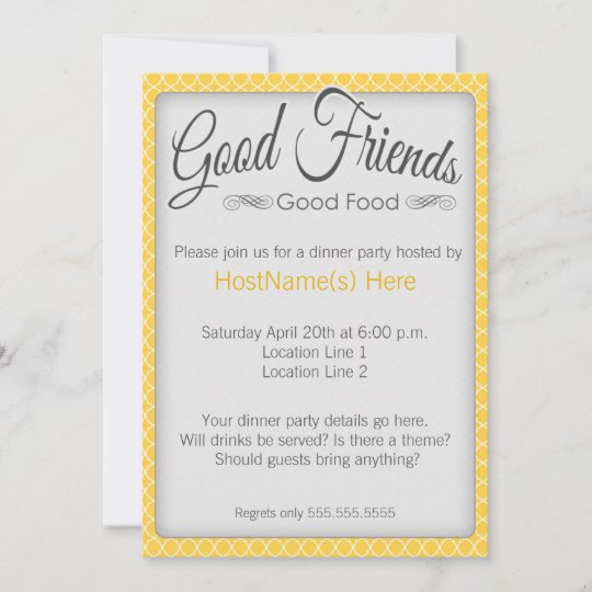 Dinner Party Invitations in Yellow | Zazzle.com