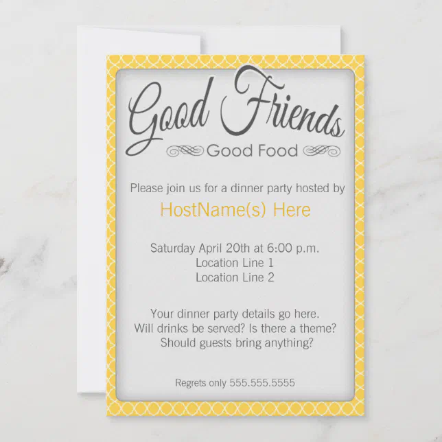 Dinner Party Invitations in Yellow | Zazzle