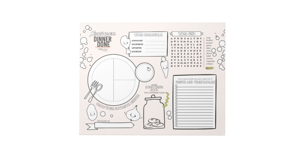 Dinner Place-mat Activity Pages Notepad | Zazzle