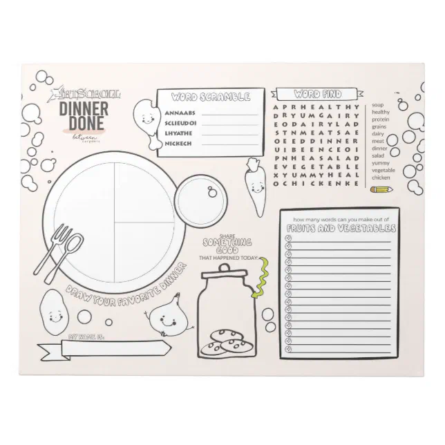 Dinner Place-mat Activity Pages Notepad | Zazzle