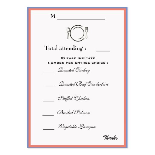 Dinner Selection Card | Zazzle