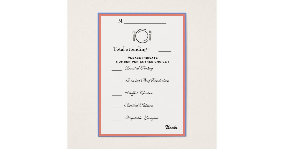 Dinner Selection Card | Zazzle