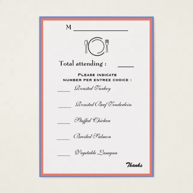 Dinner Selection Card | Zazzle