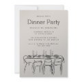 Dinner Table Party Modern Simple Line Drawing Invitation | Zazzle
