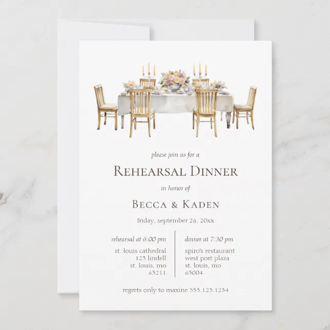 Dinner Table Rehearsal Dinner Invitation | Zazzle