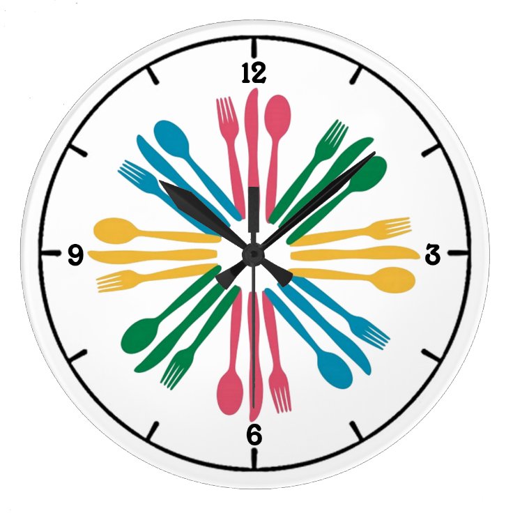 Dinner Time Colorful Kitchen Wall Clock | Zazzle