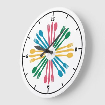 Dinner Time Colorful Kitchen Wall Clock | Zazzle