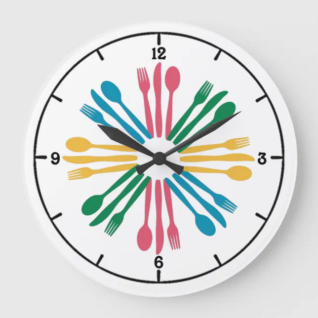 Dinner Time Colorful Kitchen Wall Clock | Zazzle