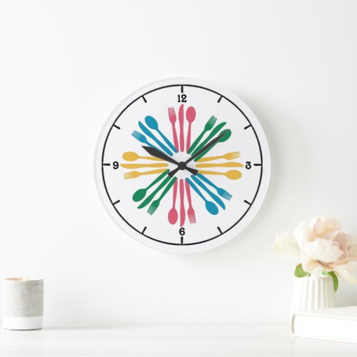 Dinner Time Colorful Kitchen Wall Clock | Zazzle