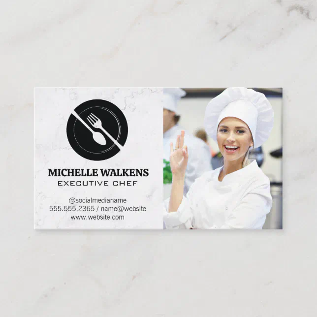 Dinnerware Logo | Chef in Kitchen Business Card | Zazzle