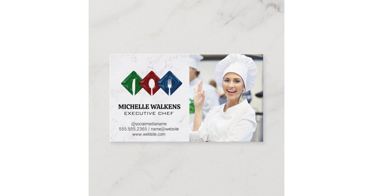 Dinnerware Logo | Woman Chef in Kitchen Business Card | Zazzle