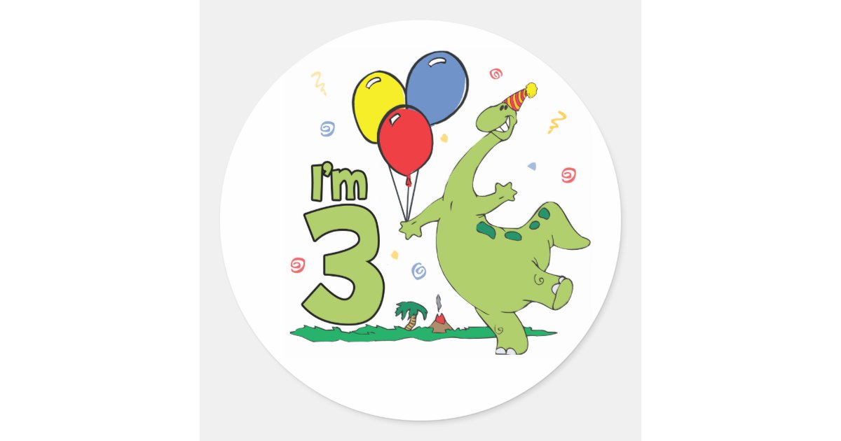 Dino 3rd Birthday Classic Round Sticker | Zazzle