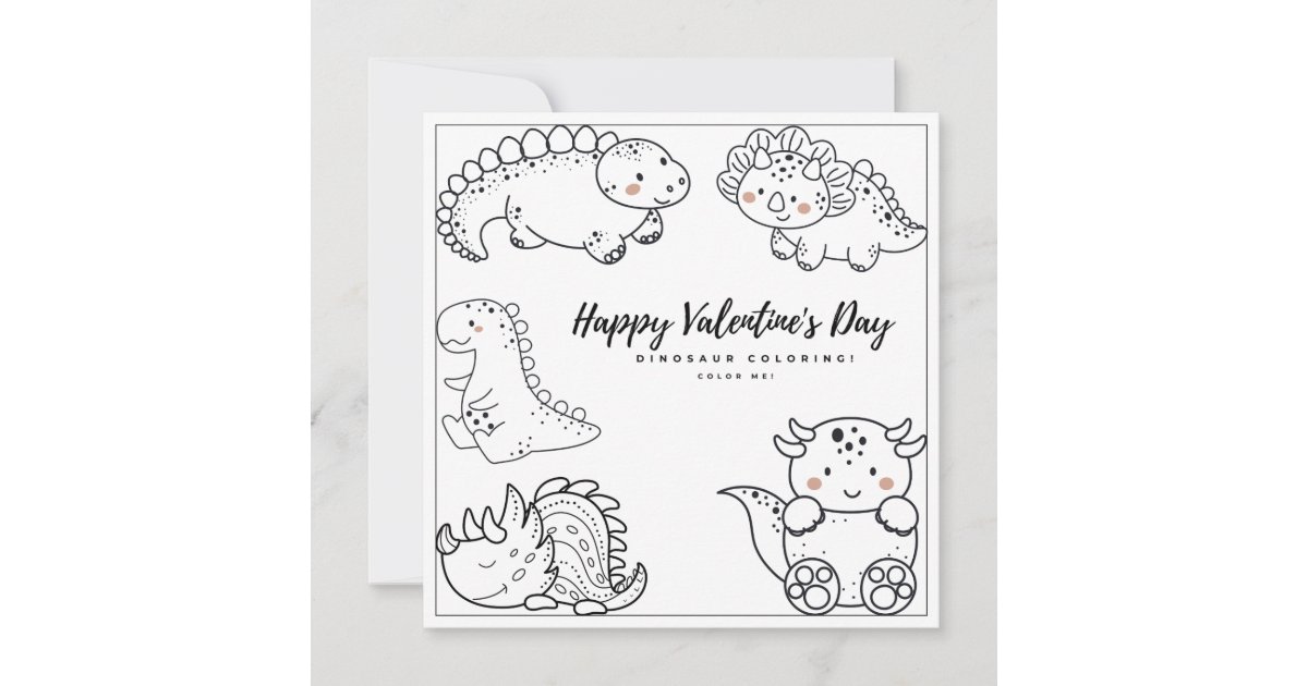 Dino Coloring Page Boy Card Happy Valentine's Day | Zazzle