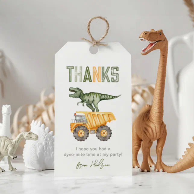 Dino Construction Party Favor Tags | Zazzle