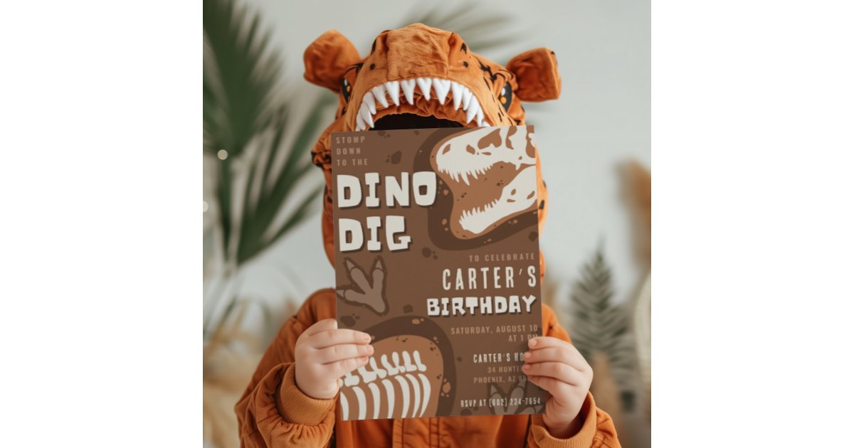 Dino Dig Dinosaur Excavation Birthday Party Invitation | Zazzle