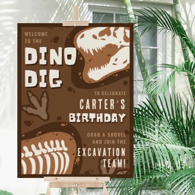 Dino Dig Dinosaur Excavation Party Welcome Sign | Zazzle