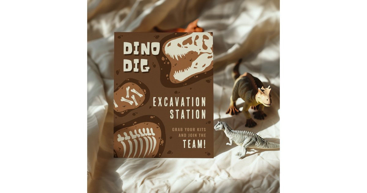 Dino Dig Dinosaur Excavation Station Party Pedestal Sign | Zazzle