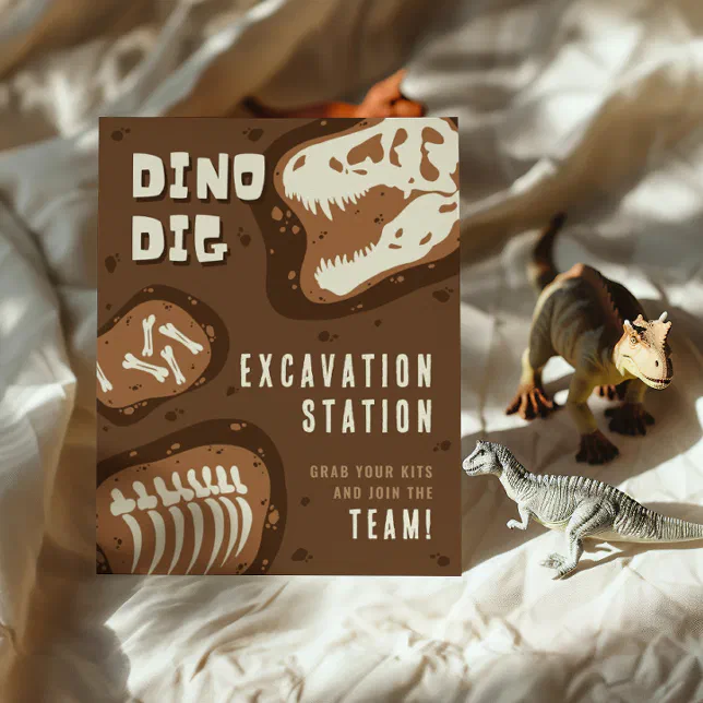 Dino Dig Dinosaur Excavation Station Party Pedestal Sign | Zazzle