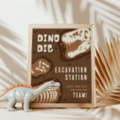 Dino Dig Dinosaur Excavation Station Party Poster | Zazzle