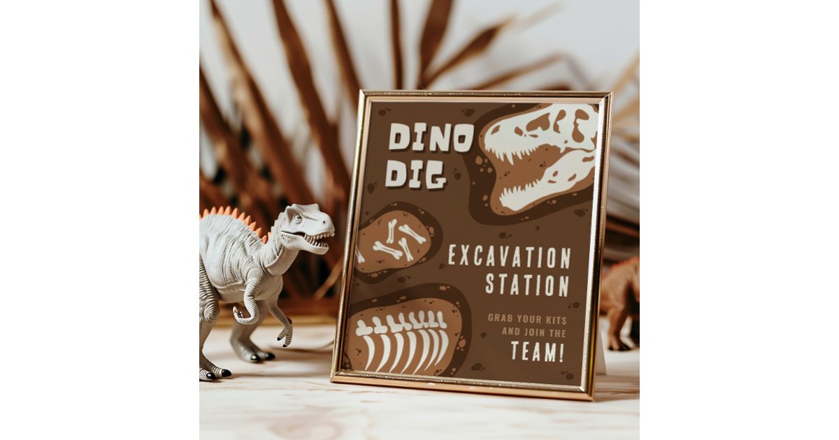 Dino Dig Dinosaur Excavation Station Party Poster | Zazzle
