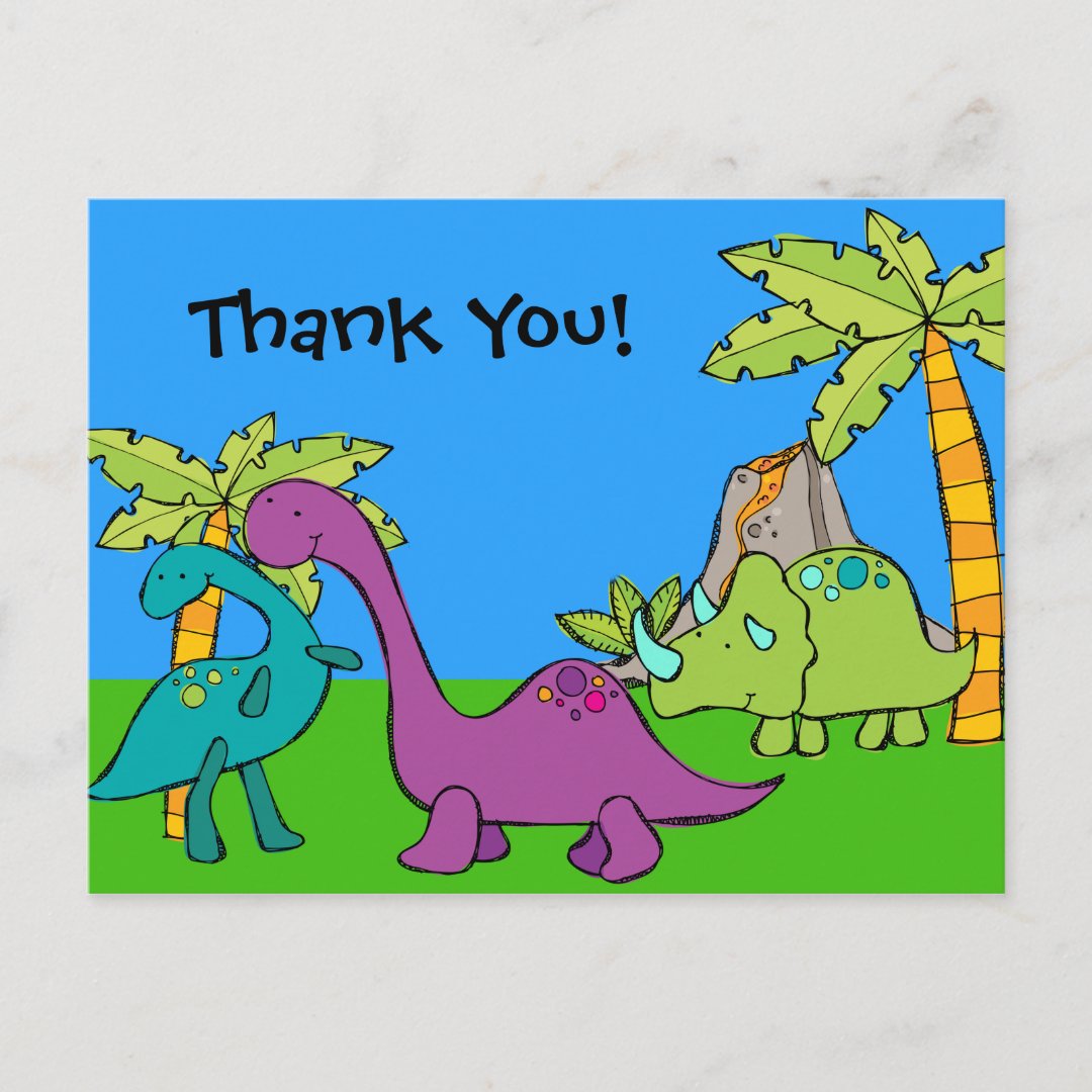 Dino Dinosaur Prehistoric Birthday Thank You Postcard | Zazzle