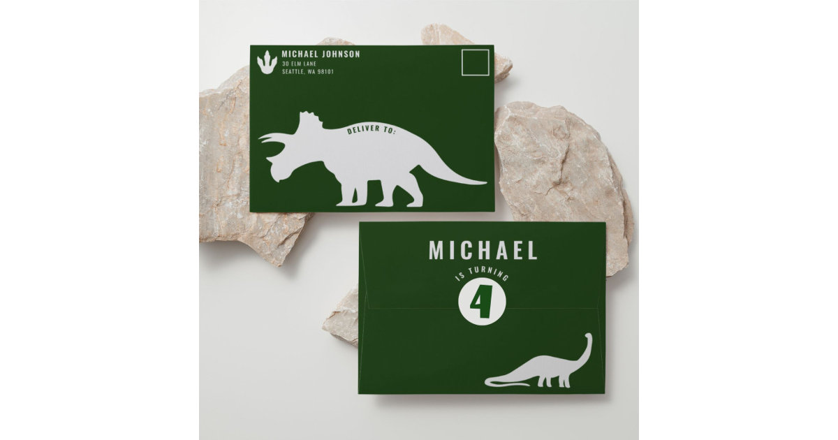 Dino Four Dinosaur 4th Birthday Invitation Envelope | Zazzle