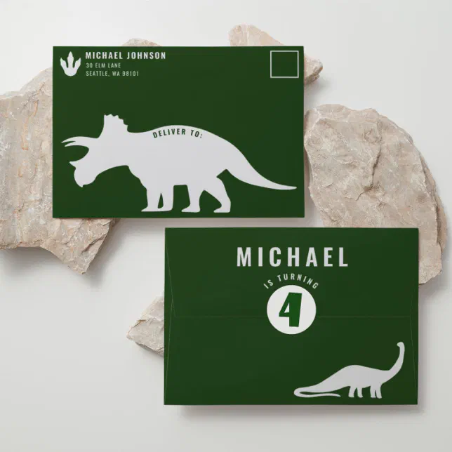 Dino Four Dinosaur 4th Birthday Invitation Envelope | Zazzle