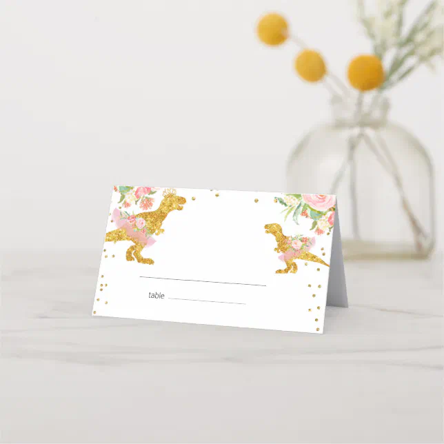 Dino Girl Pink Gold Table card | Zazzle