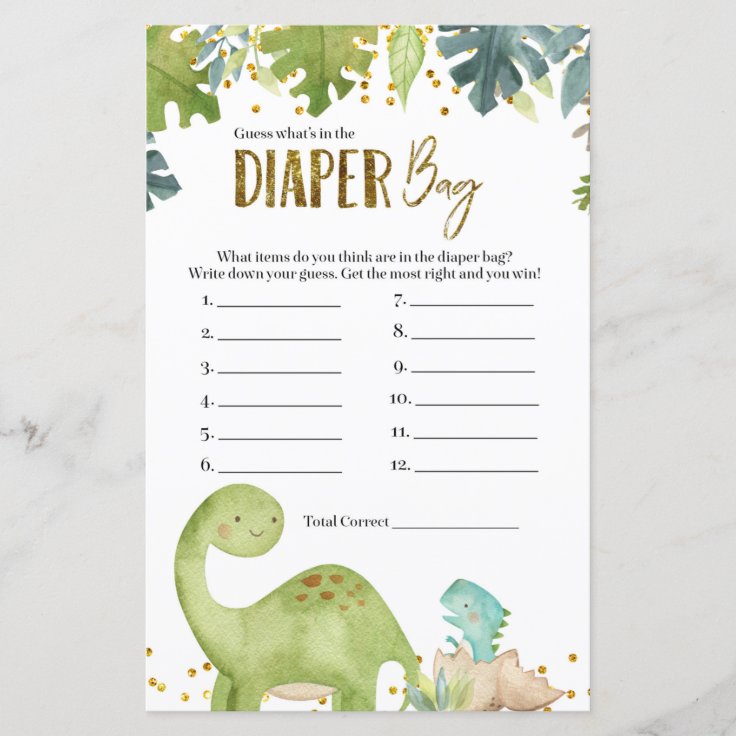 Dino Guess What's In the Diaper Bag Game | Zazzle