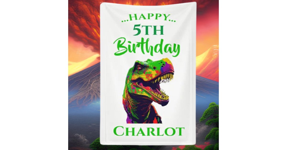 Dino Happy T- Rex birthday Banner | Zazzle
