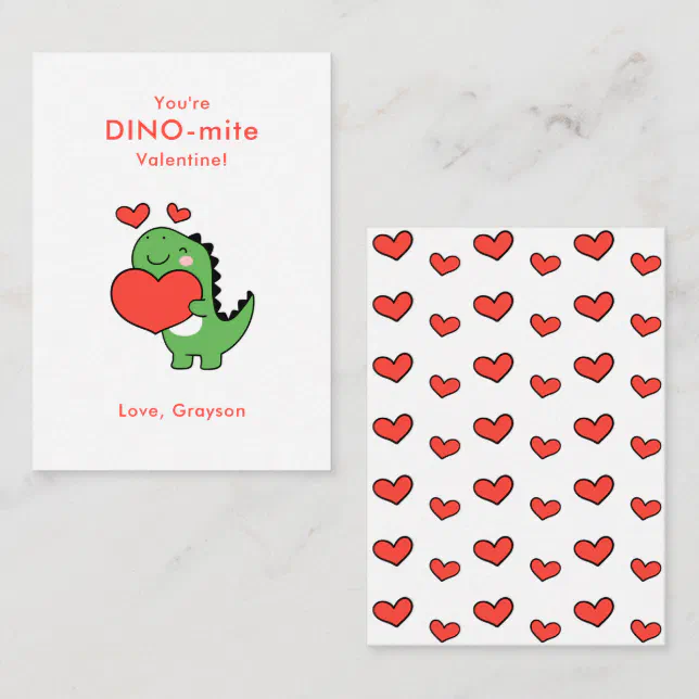 Dino Heart Personalized Valentine's Day Note Card | Zazzle