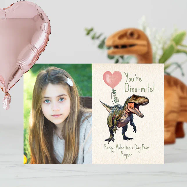 Dino-mite Dinosaur Classroom Valentine Photo Card | Zazzle
