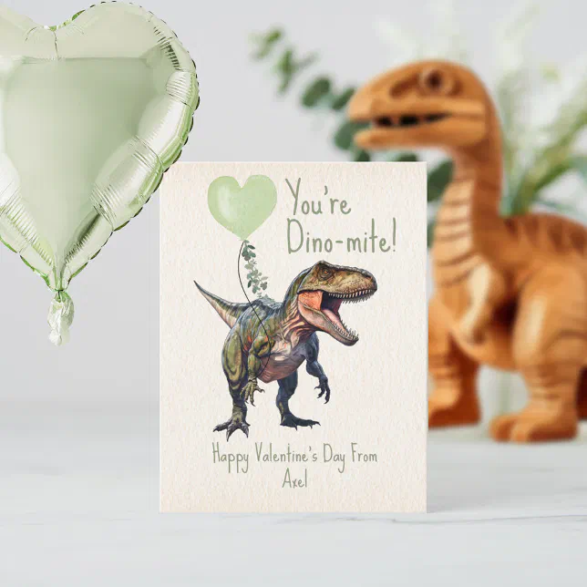 Dino-mite Green Dinosaur Valentine Photo Postcard | Zazzle