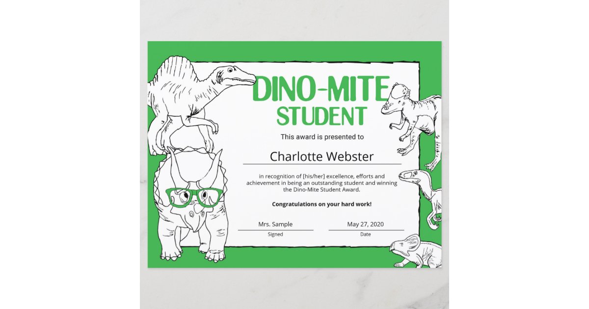 Dino-Mite Student Recognition Certificates | Zazzle