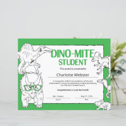 Dino-Mite Student Recognition Certificates | Zazzle
