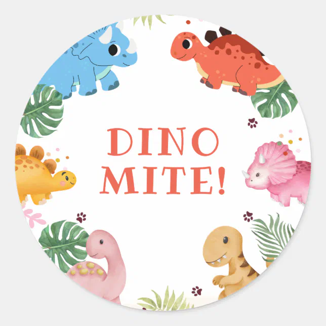 Dino Party Cute Dinosaur Birthday Party Classic Round Sticker | Zazzle