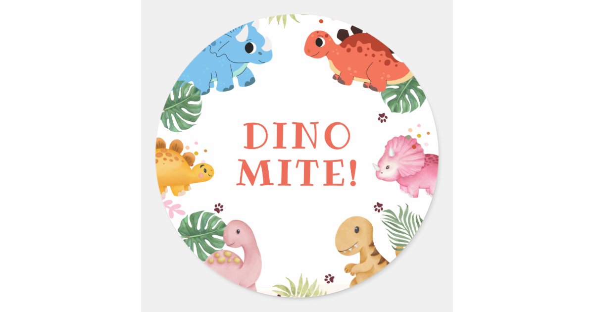 Dino Party Cute Dinosaur Birthday Party Classic Round Sticker | Zazzle