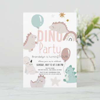 Dino Party Pink Dinosaur Girl Birthday Invitation | Zazzle