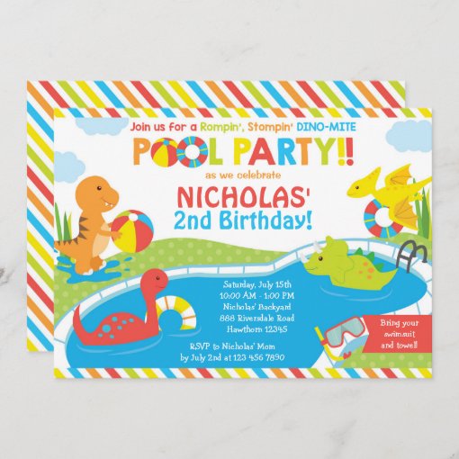 Dino Pool Party Invitation, Pool Party Invite | Zazzle