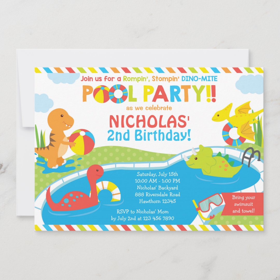 Dino Pool Party Invitation, Pool Party Invite | Zazzle