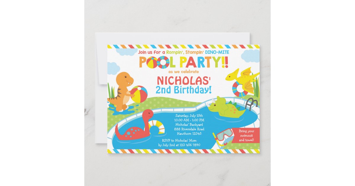 Dino Pool Party Invitation, Pool Party Invite | Zazzle