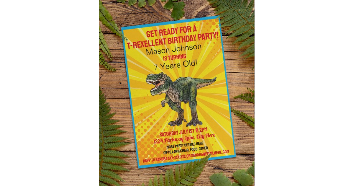 Dino T-Rex Dinosaur Funny Birthday Colorful Fun Invitation | Zazzle