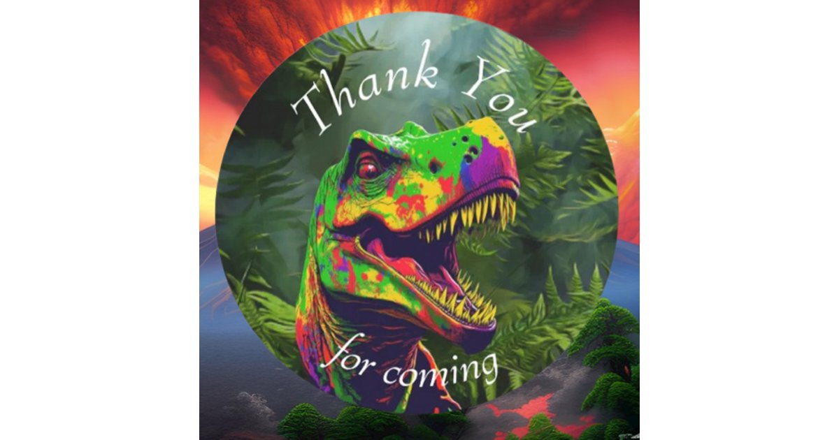Dino Thank You kids Jungle Classic Round Sticker | Zazzle