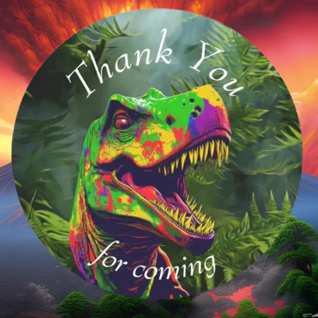 Dino Thank You kids Jungle Classic Round Sticker | Zazzle