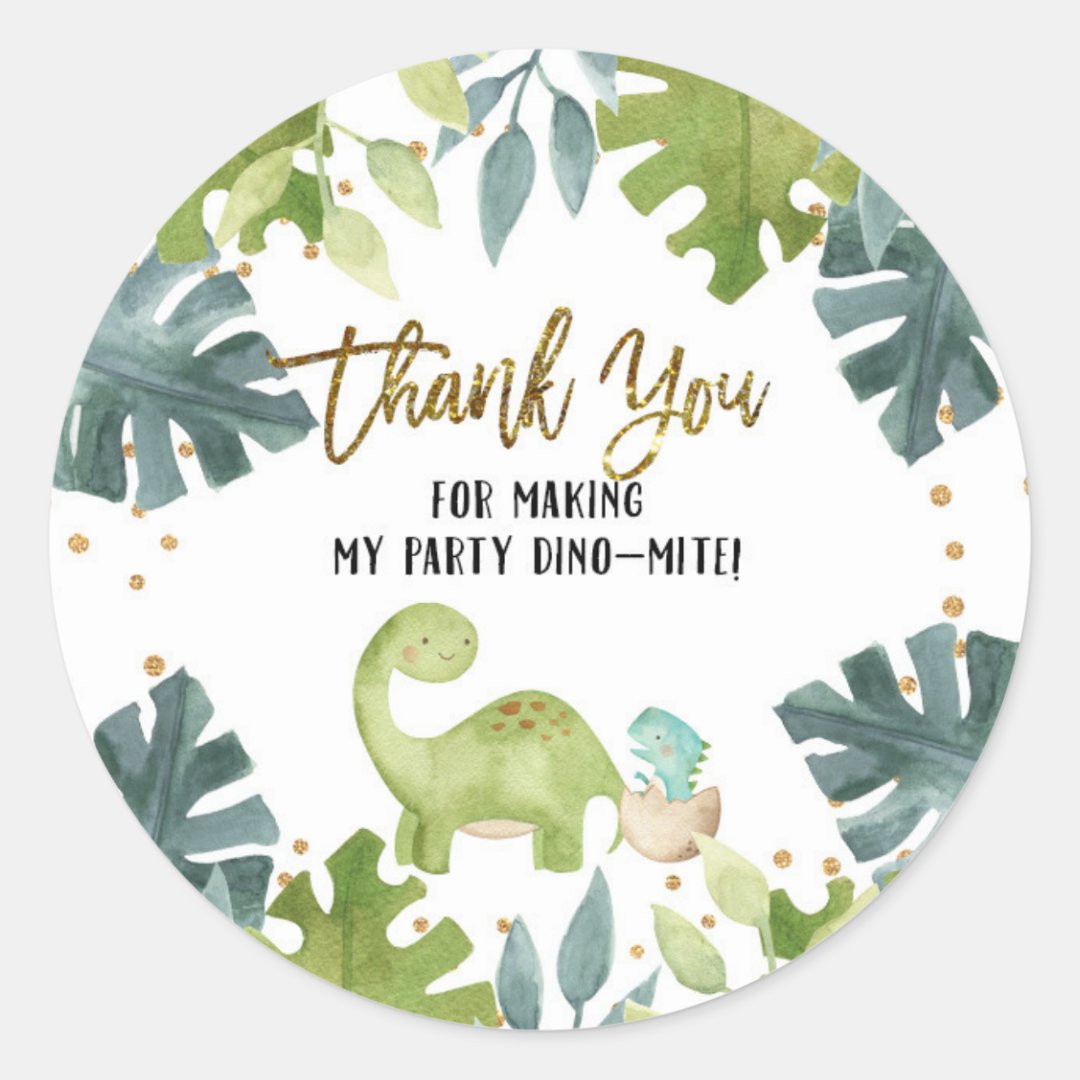 Dino Thank you Stickers. Classic Round Sticker | Zazzle
