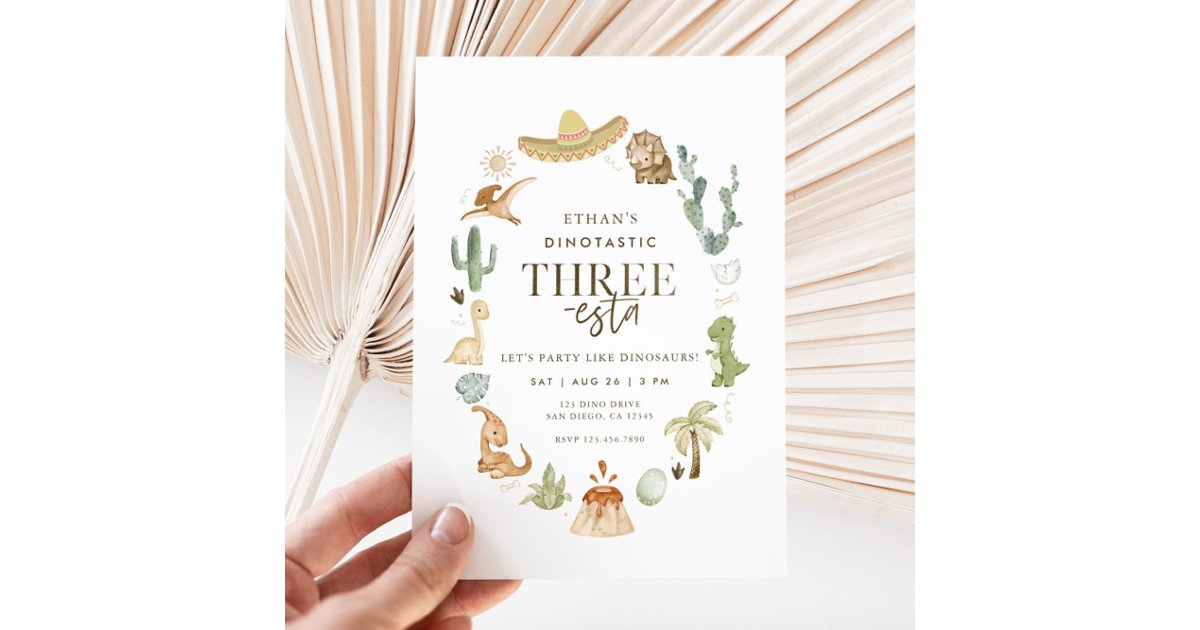 Dino Three-esta 3rd Birthday Invitation | Zazzle