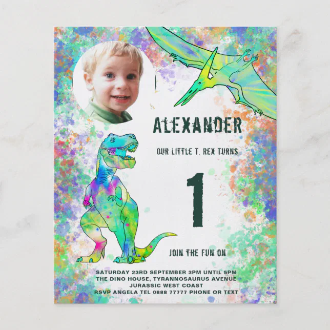 Dinosaur 1st Birthday Party Budget Flyer | Zazzle