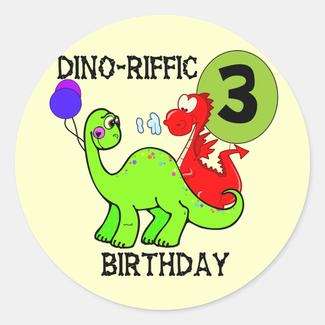 Dinosaur 3rd Birthday Tshirts and Gifts Classic Round Sticker | Zazzle