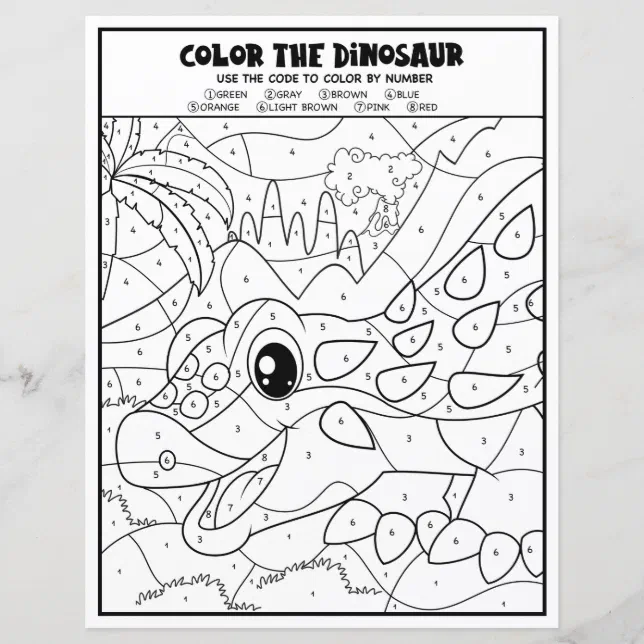 Dinosaur Activity For Kids Coloring Page By Number | Zazzle
